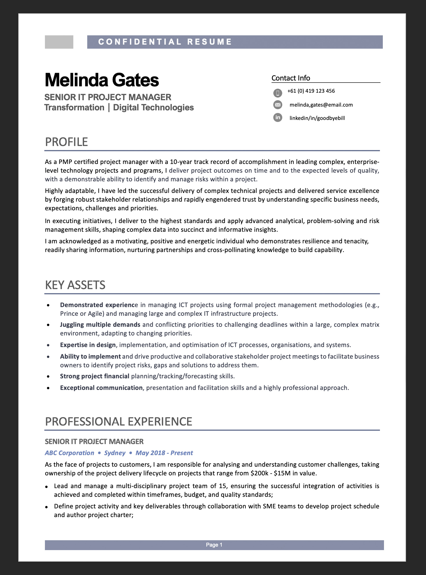Australian IT Project Manager Resume Example & Full Guide