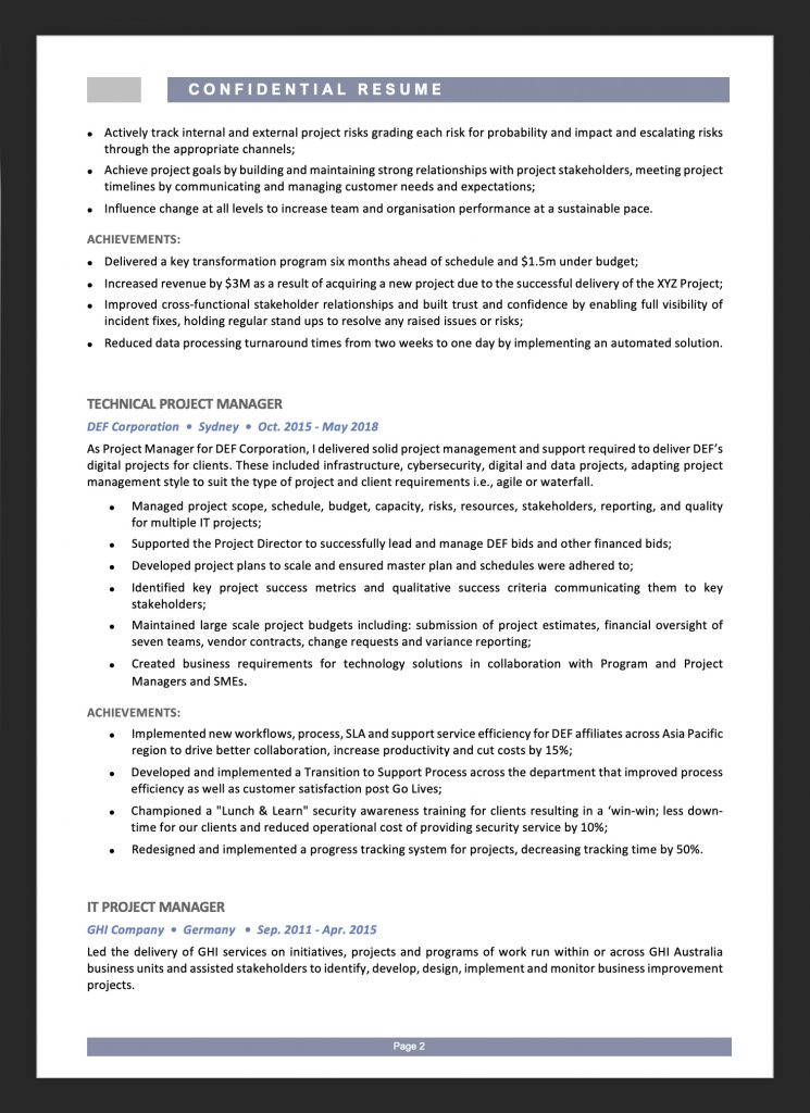 Australian IT Project Manager Resume Example & Full Guide