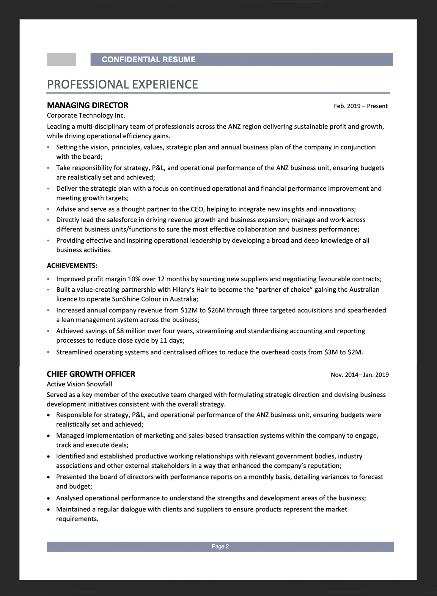 Australian Senior Executive Resume Example & Full Guide