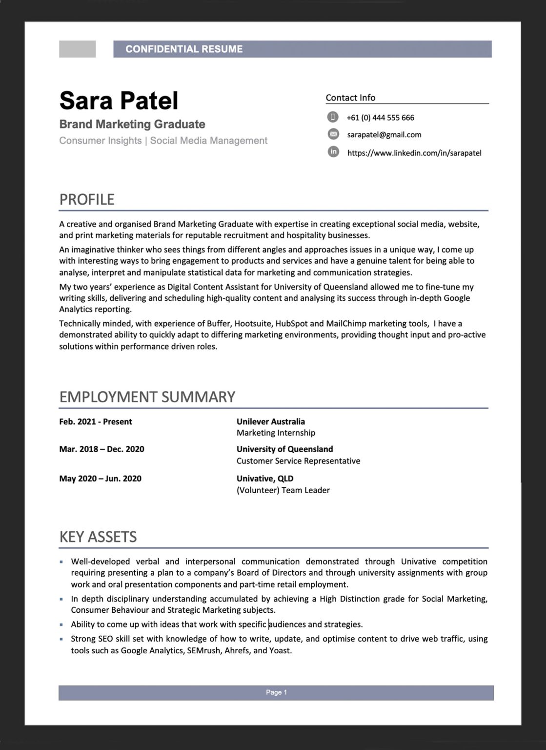 Australian Graduate Resume Example & Full Guide